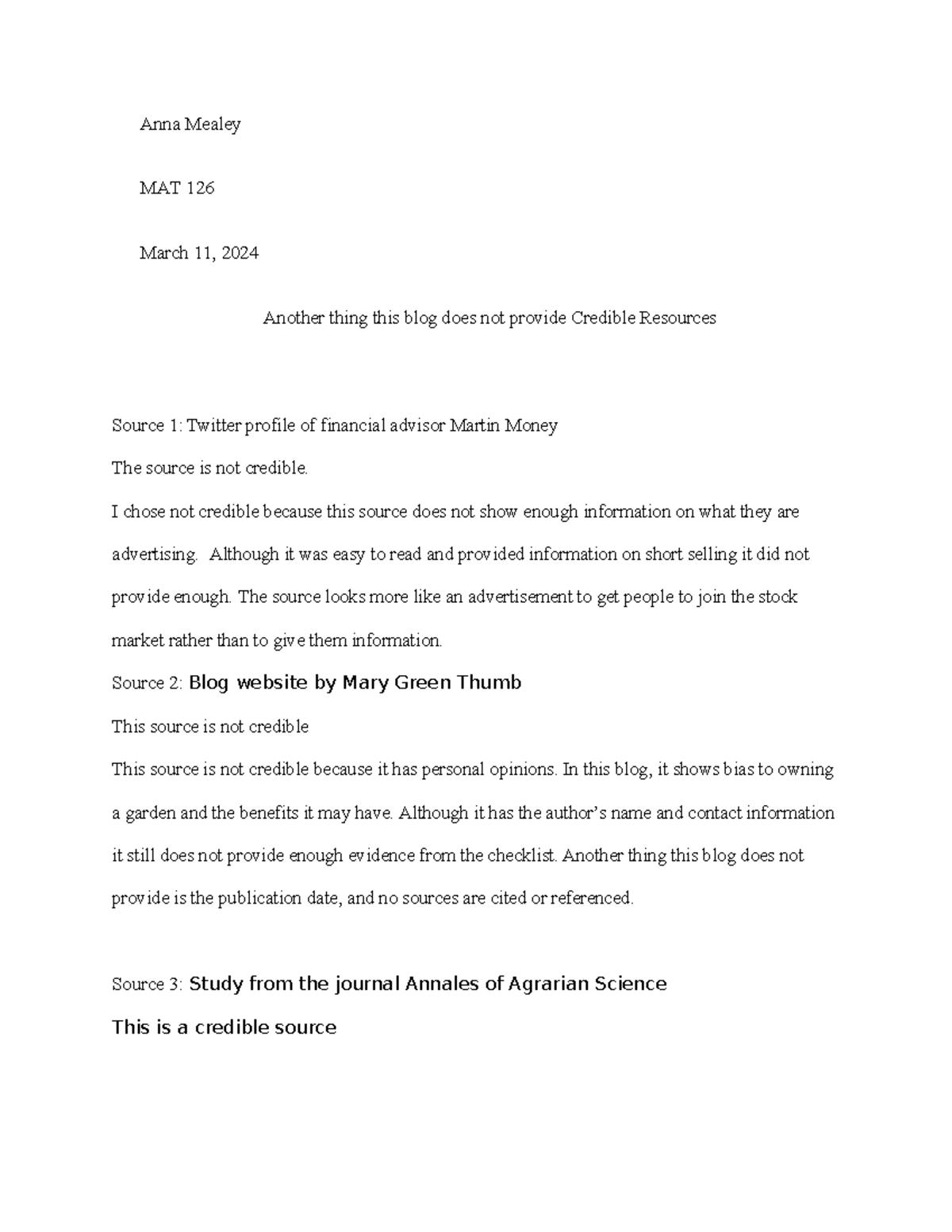 MAT 126: Evaluating Credible and Non-Credible Sources - Studocu