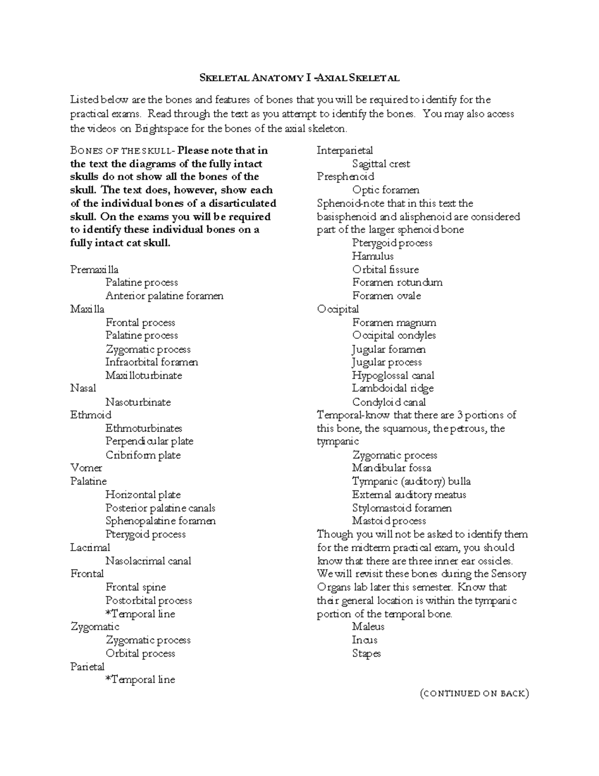 Skeletal Anatomy I - Axial Skeleton Practical Exam Study Notes - Studocu