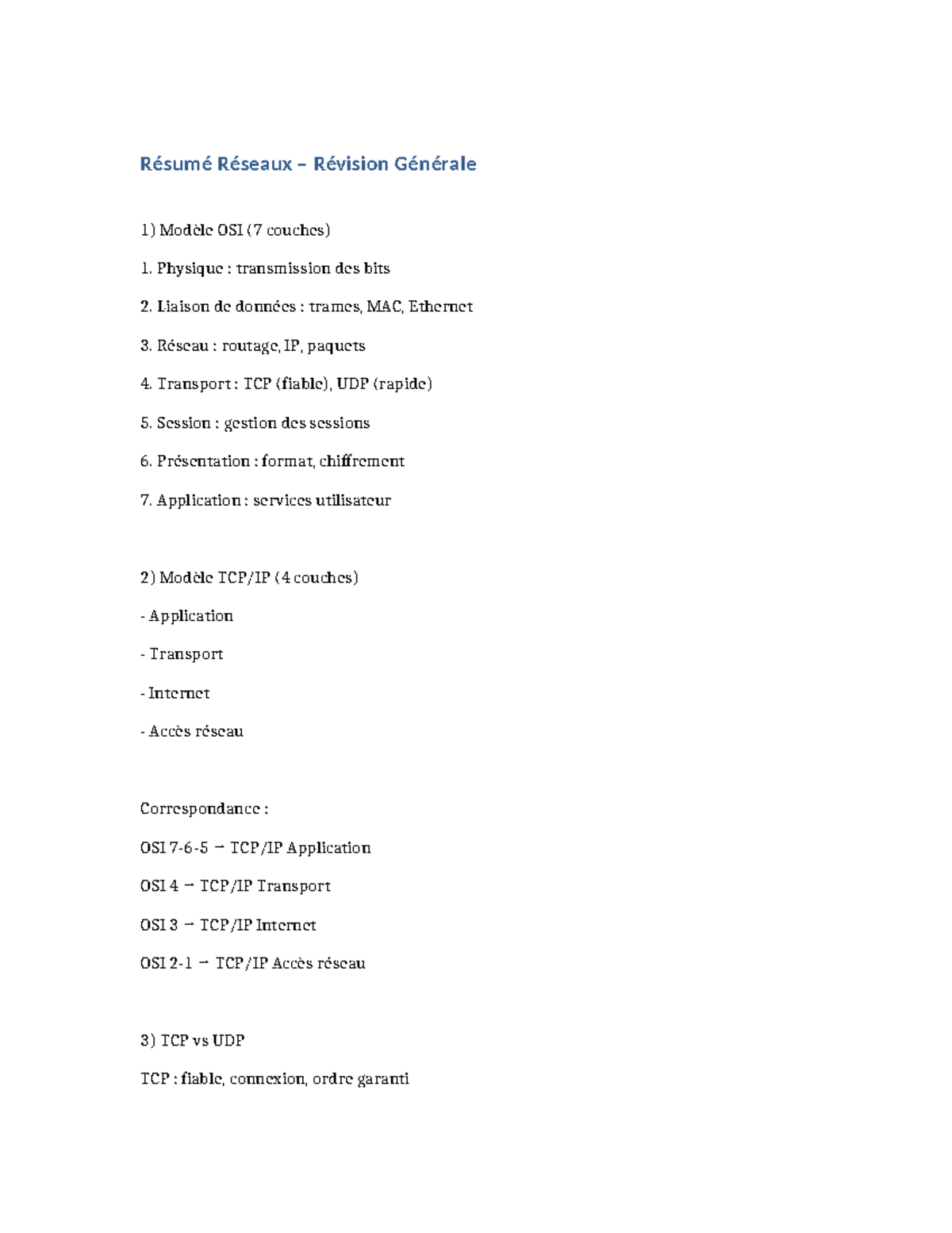 Révision Réseaux OSI et TCP/IP - Modèle et Concepts Essentiels - Studocu