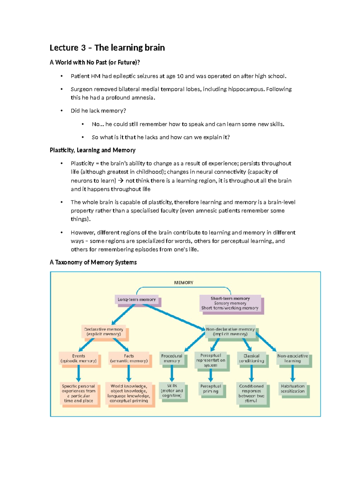 Lecture 3: The Learning Brain - Insights from Patient HM and Memory ...