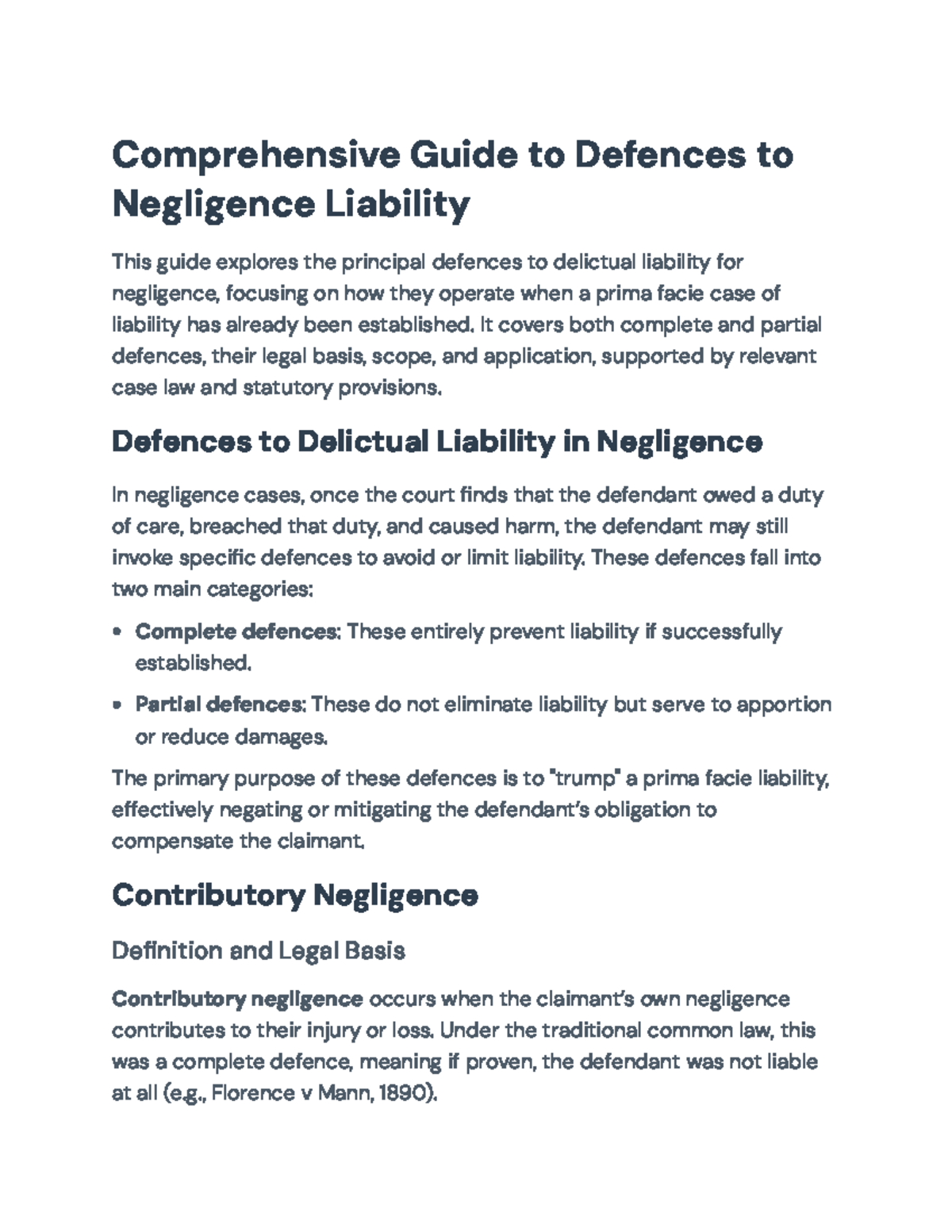 Defences to Negligence Liability: A Comprehensive Guide (Law 101 ...