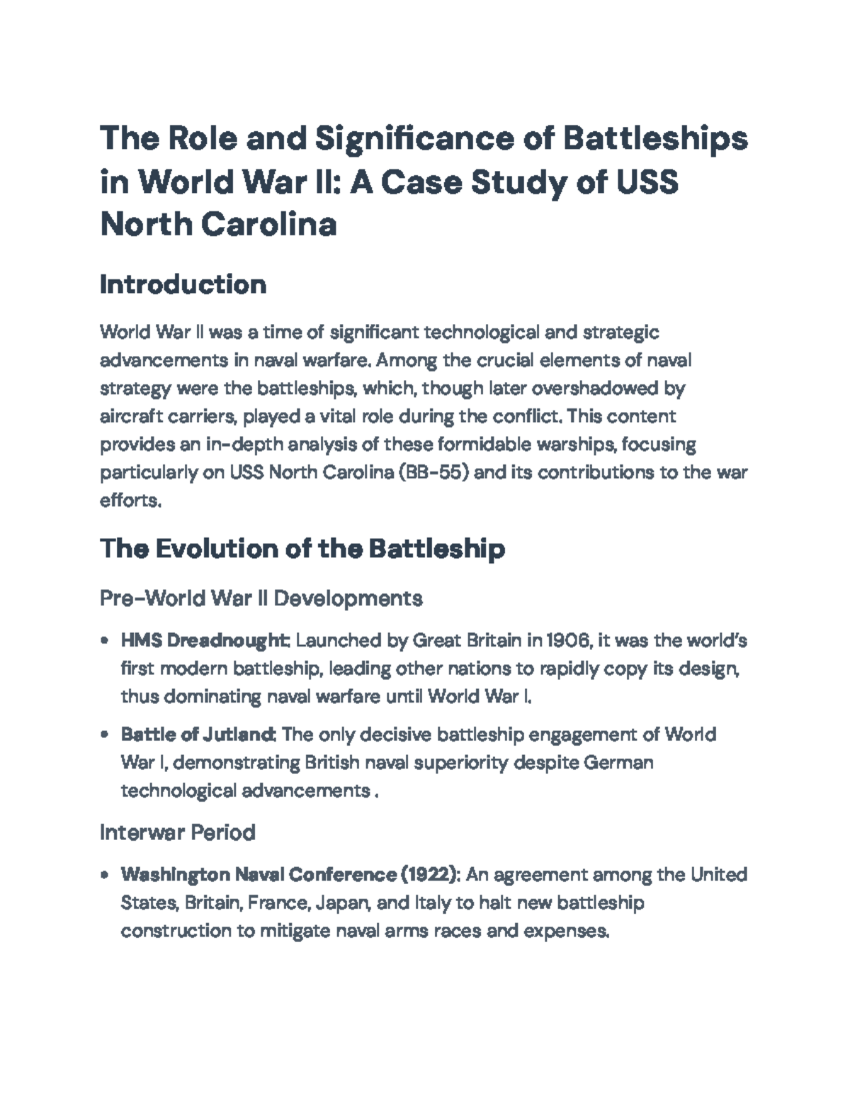 The Role and Legacy of Battleships in WWII: USS North Carolina Case ...