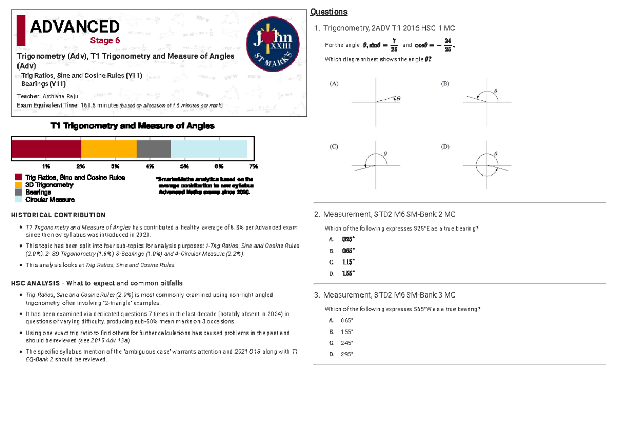 Advanced HSC Practice Paper: Trigonometry (2ADV T1) - Studocu