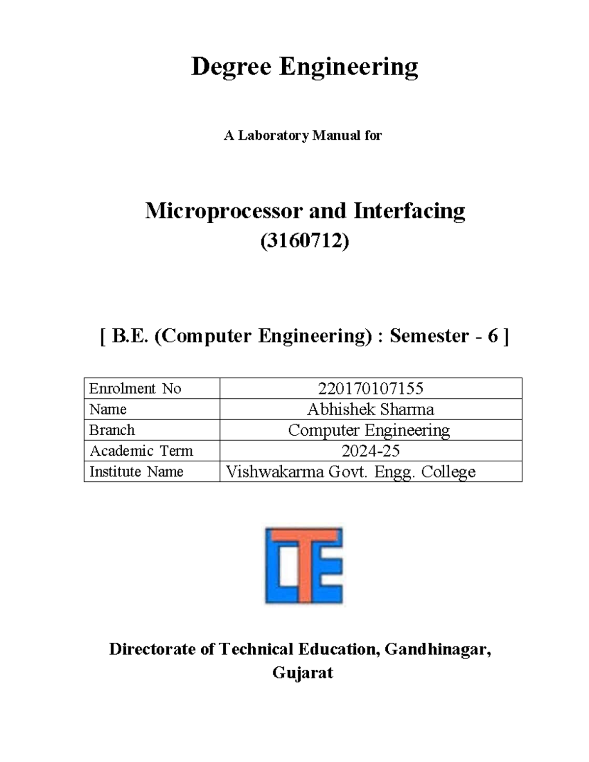 Microprocessor and Interfacing Lab Manual (3160712) for B.E. Semester 6 ...