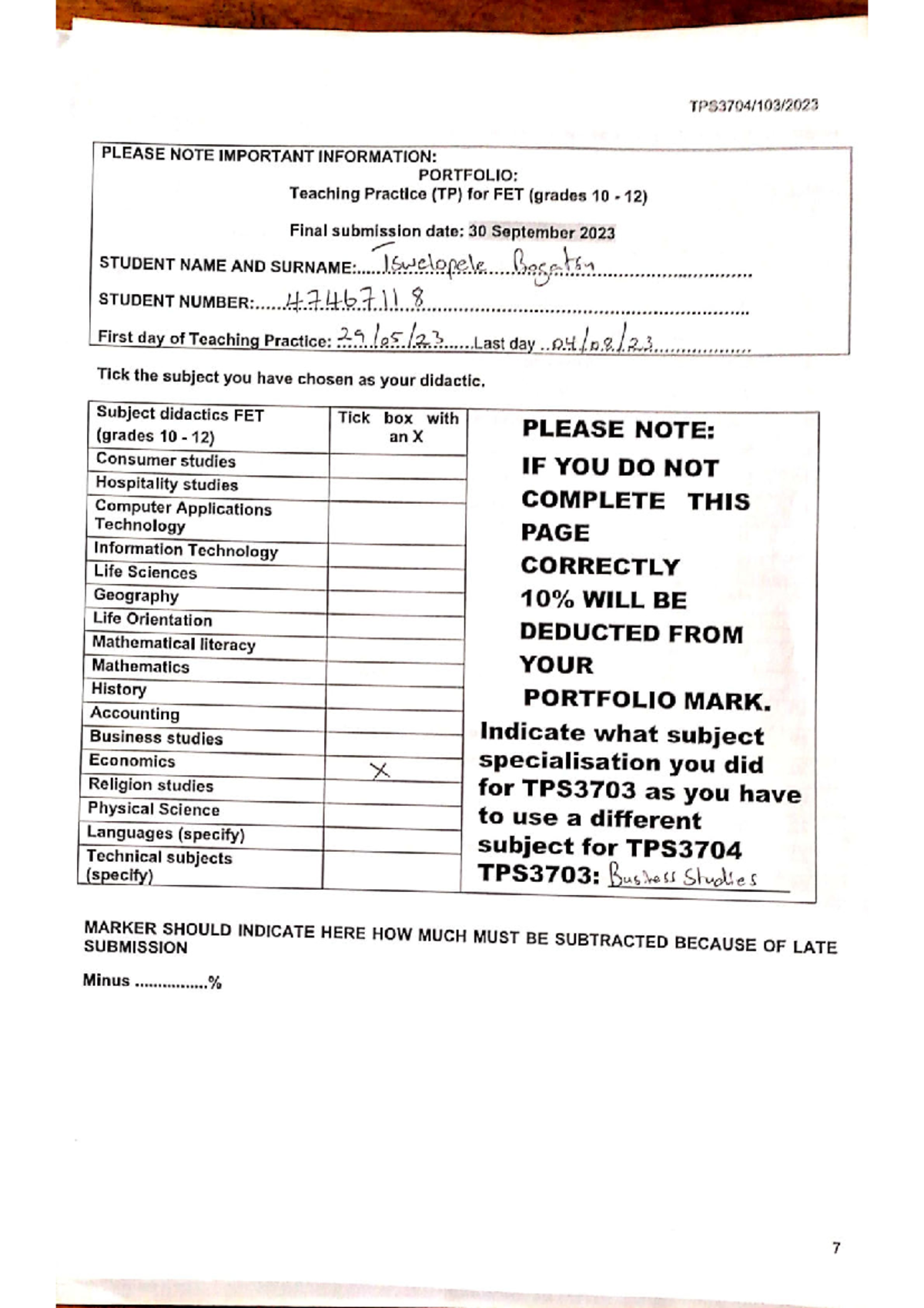 TPS3703 - Teaching Practice Portfolio Submission Guidelines - Studocu