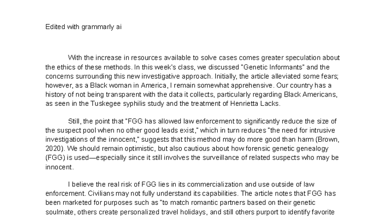 Annotated Reflection on Forensic Genetic Genealogy (FGG) - 235 - Studocu