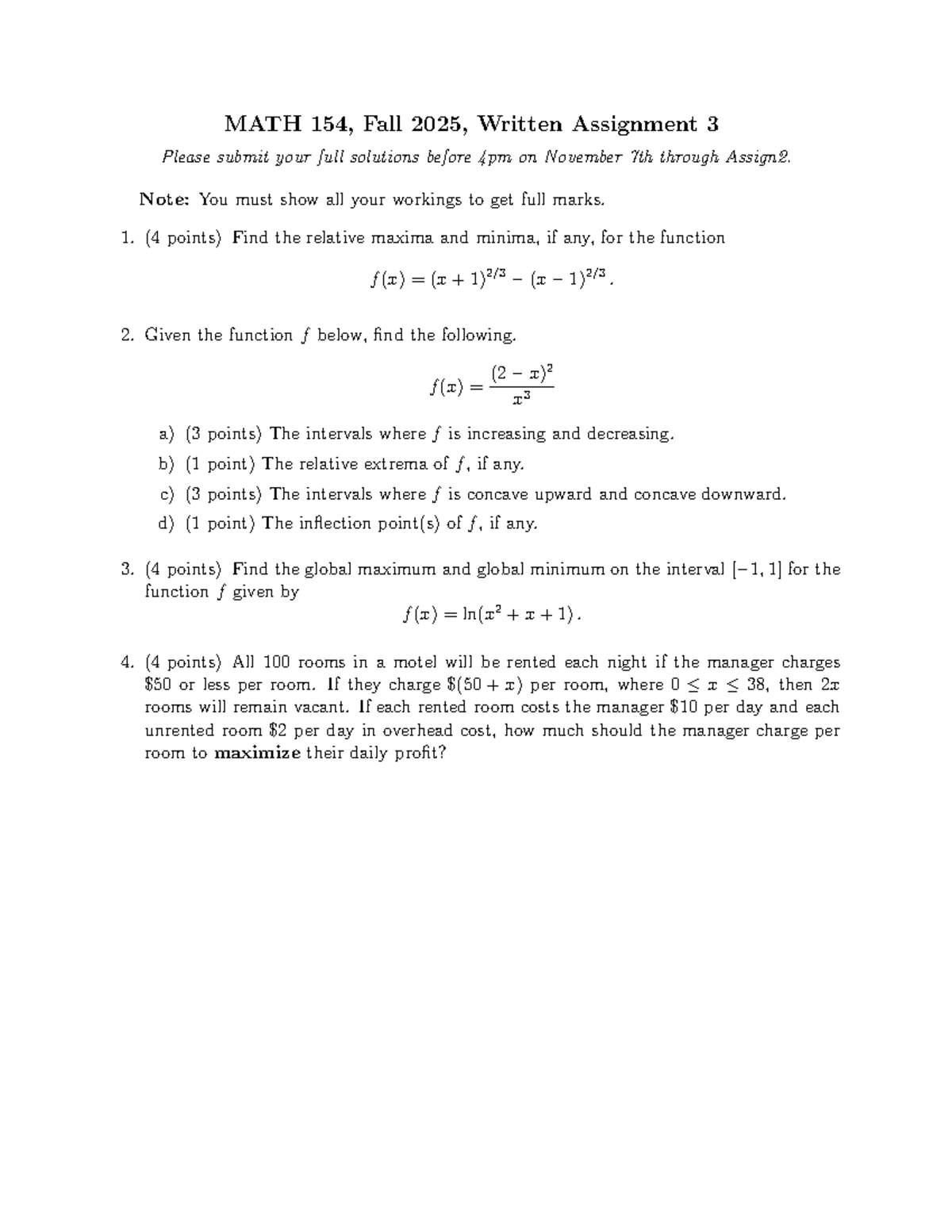 WA3 MATH 154 F2025 - Written Assignment 3 Solutions - Studocu
