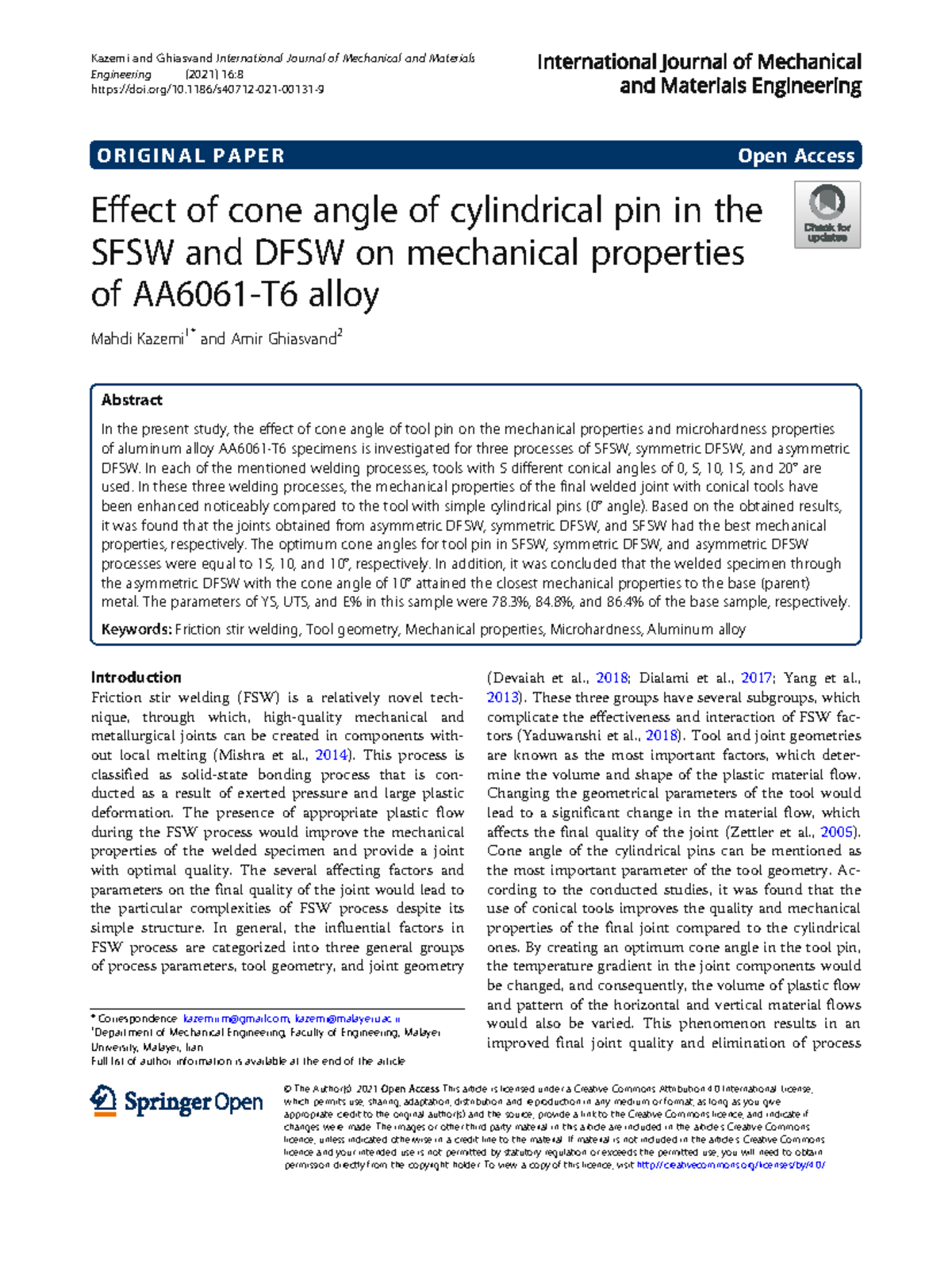 Effect of Cone Angle on Mechanical Properties in SFSW & DFSW of AA6061 ...