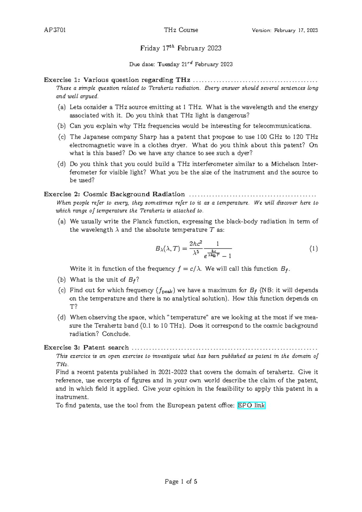 THz AP3701 Tutorial Week 1 Exercises and Overview 2023 - Studeersnel
