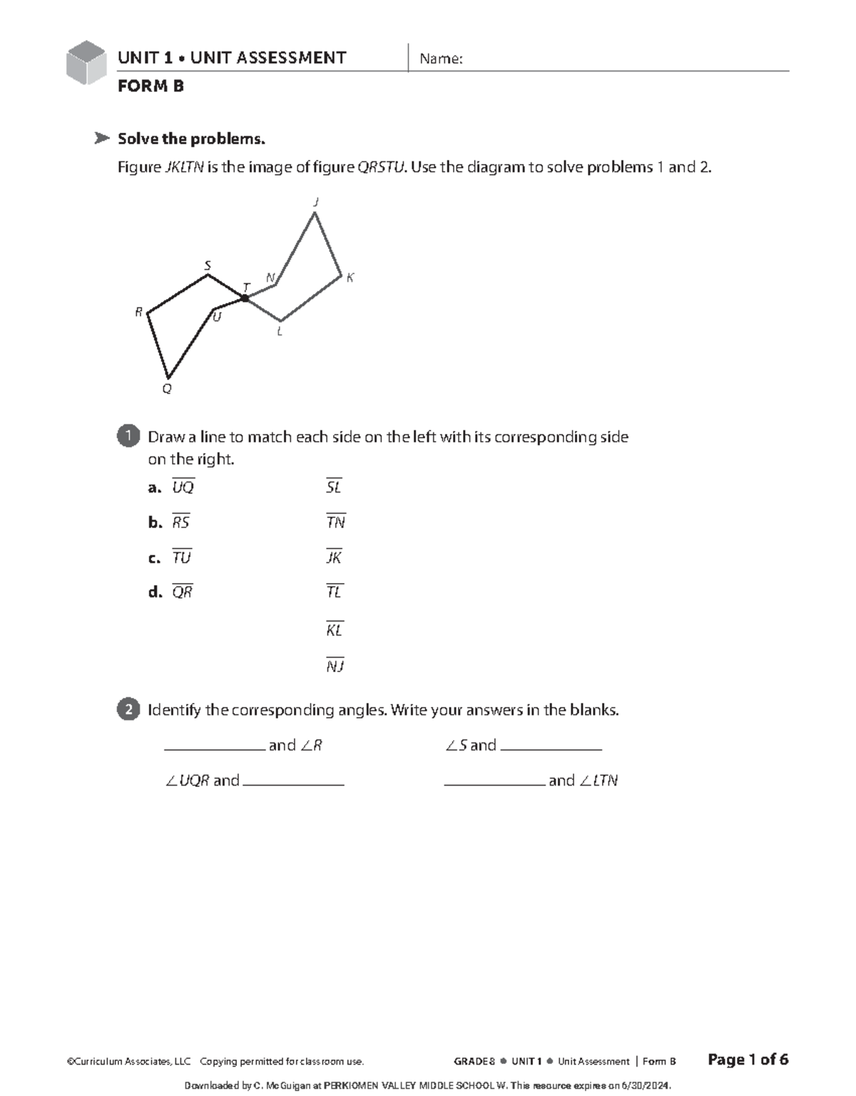 Unit 1 Assessment Form B - Grade 8 Mathematics by Patience Mugisha ...