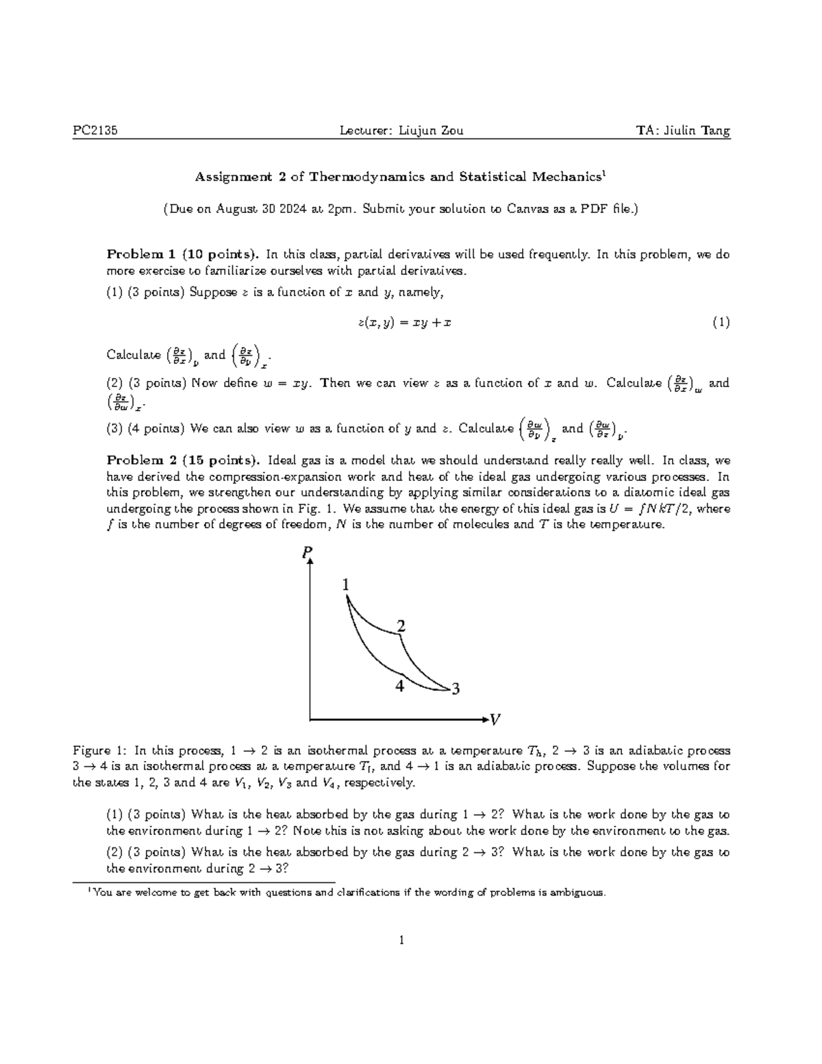Assignment 2 Questions - PC2135 Lecturer: Liujun Zou TA: Jiulin Tang ...