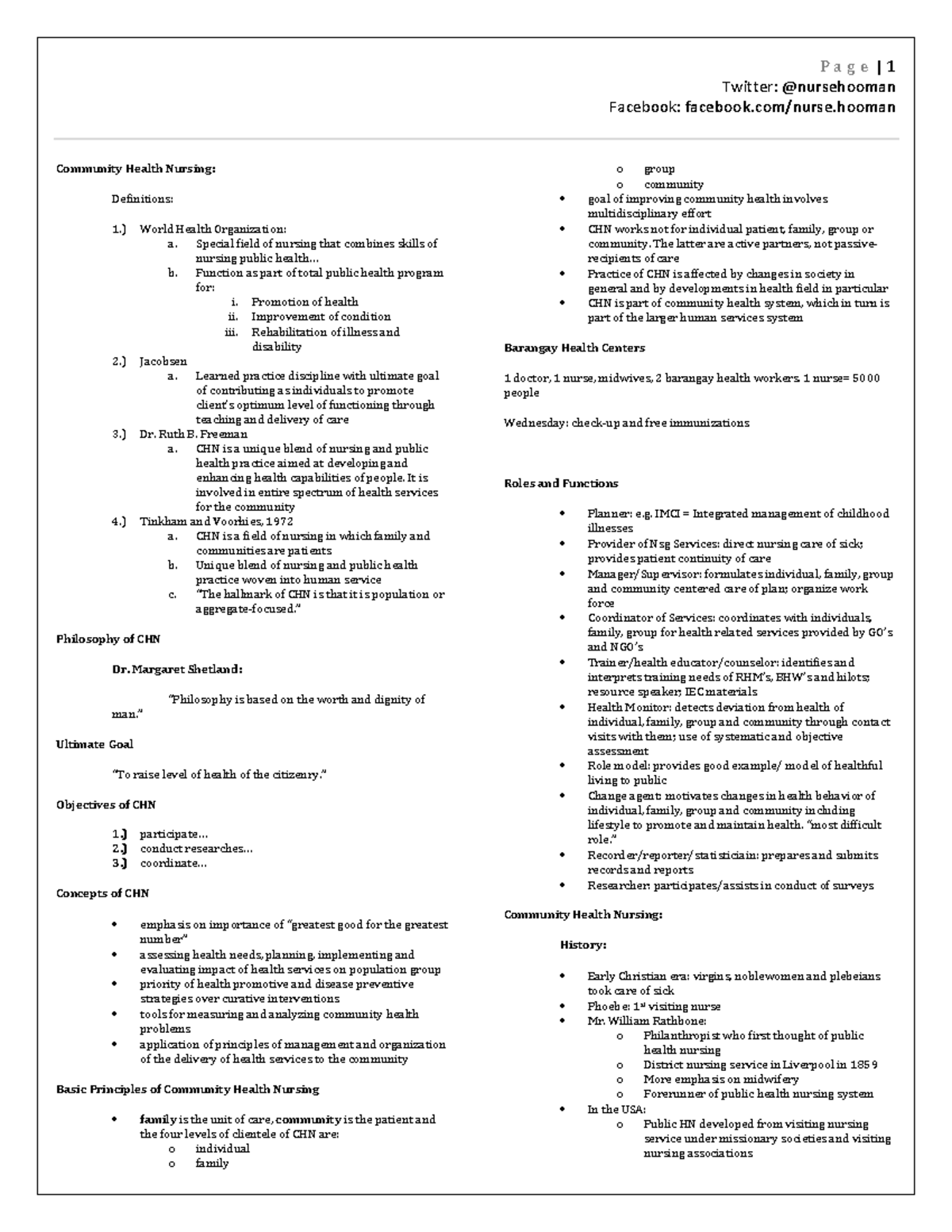 CHN-Notes-Summary: Essential Concepts in Community Health Nursing - Studocu