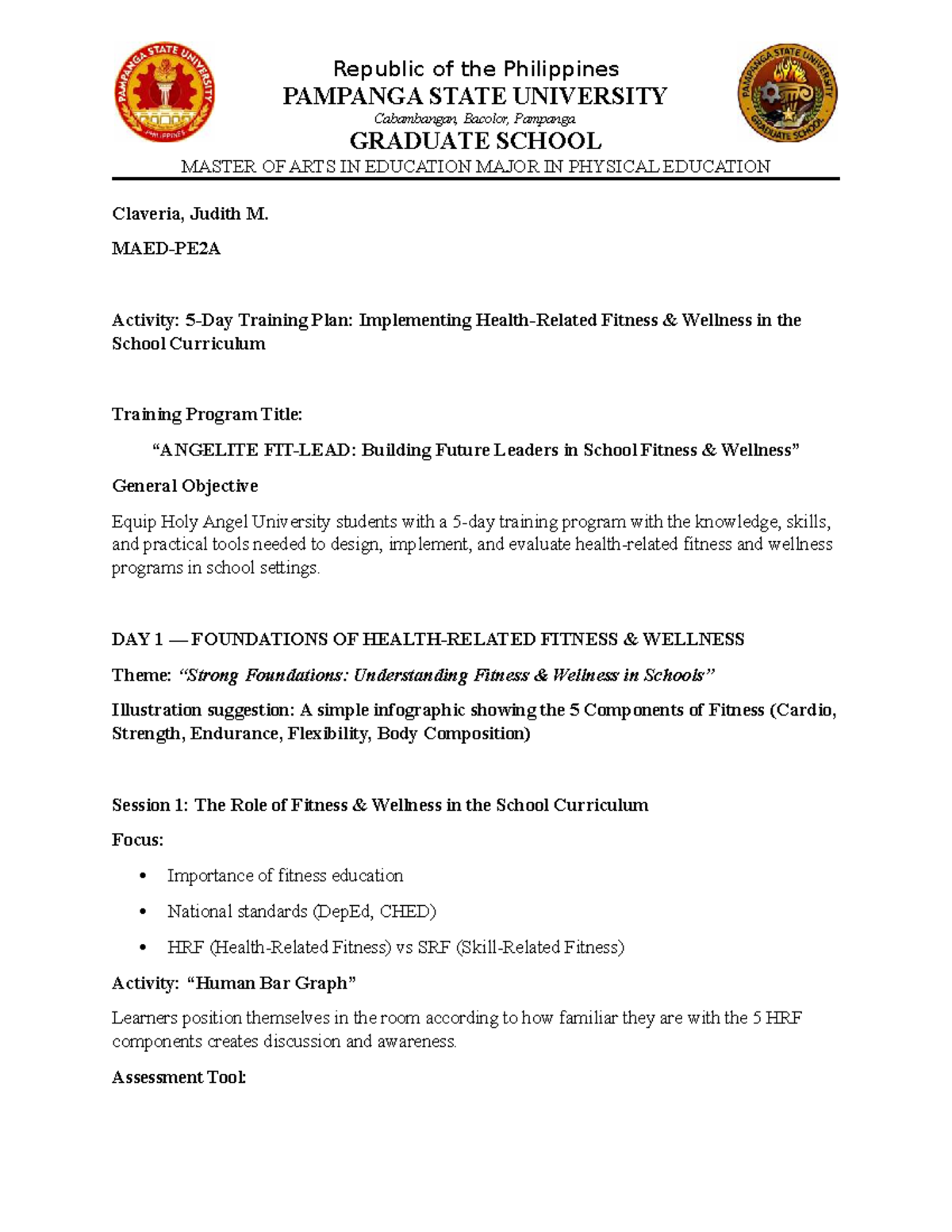 FIT-LEAD Training Plan: Implementing Fitness Wellness in Schools - Studocu