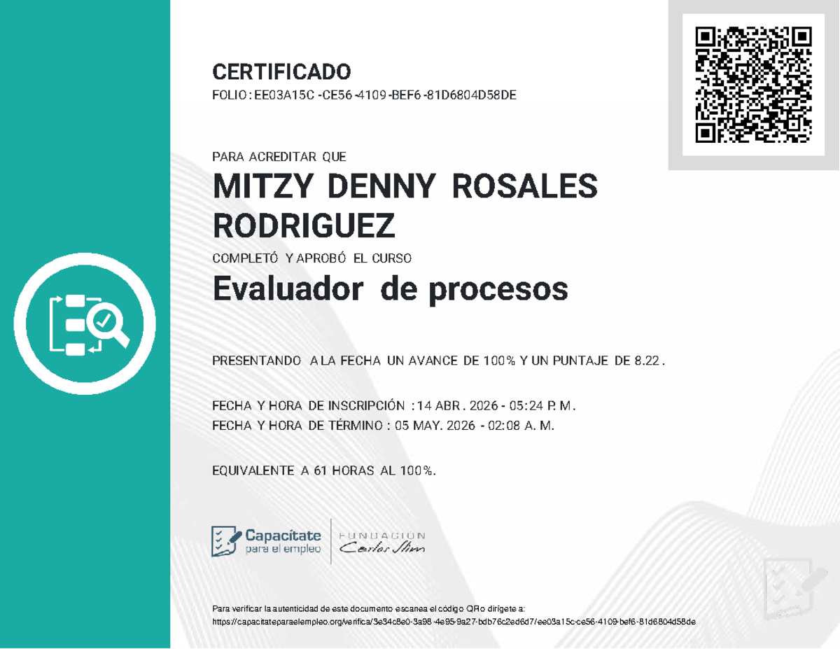 Evaluador de procesos - Infografia - CERTIFICADO FOLIO : EE03A15C -CE56 ...