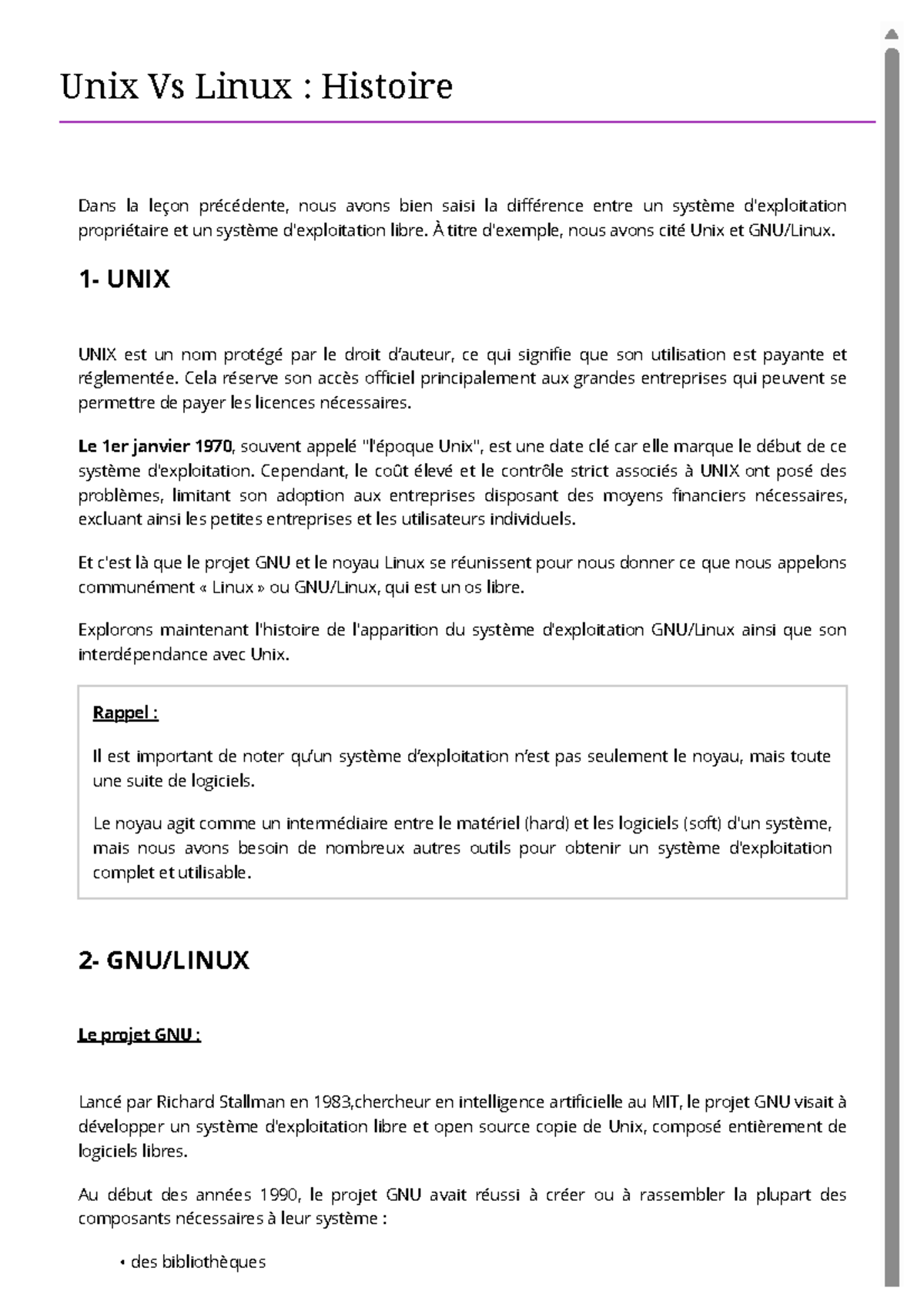 Unix vs Linux: Histoire et Évolution - Cours 13 - Studocu