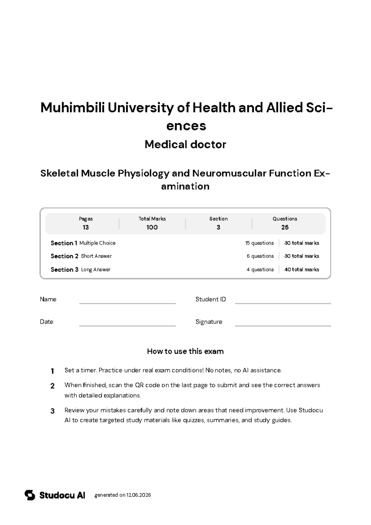 Skeletal Muscle Physiology Exam - Studocu