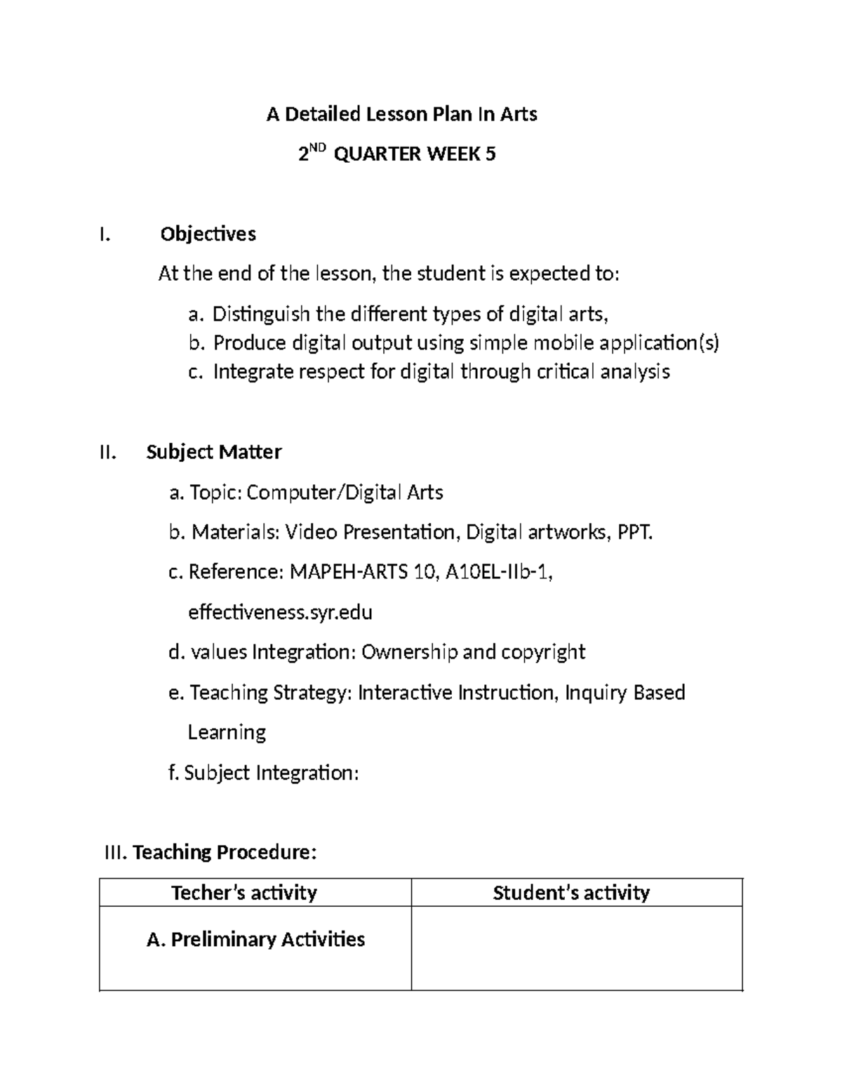 A Detailed Lesson Plan In Arts - A Detailed Lesson Plan In Arts 2 ND ...