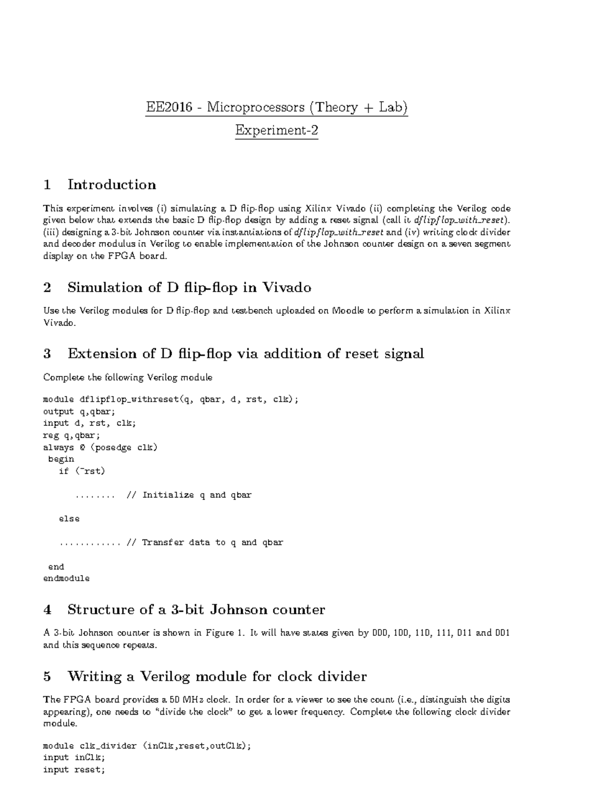 EE2016 Microprocessors Lab: Johnson Counter & Verilog Design - Studocu