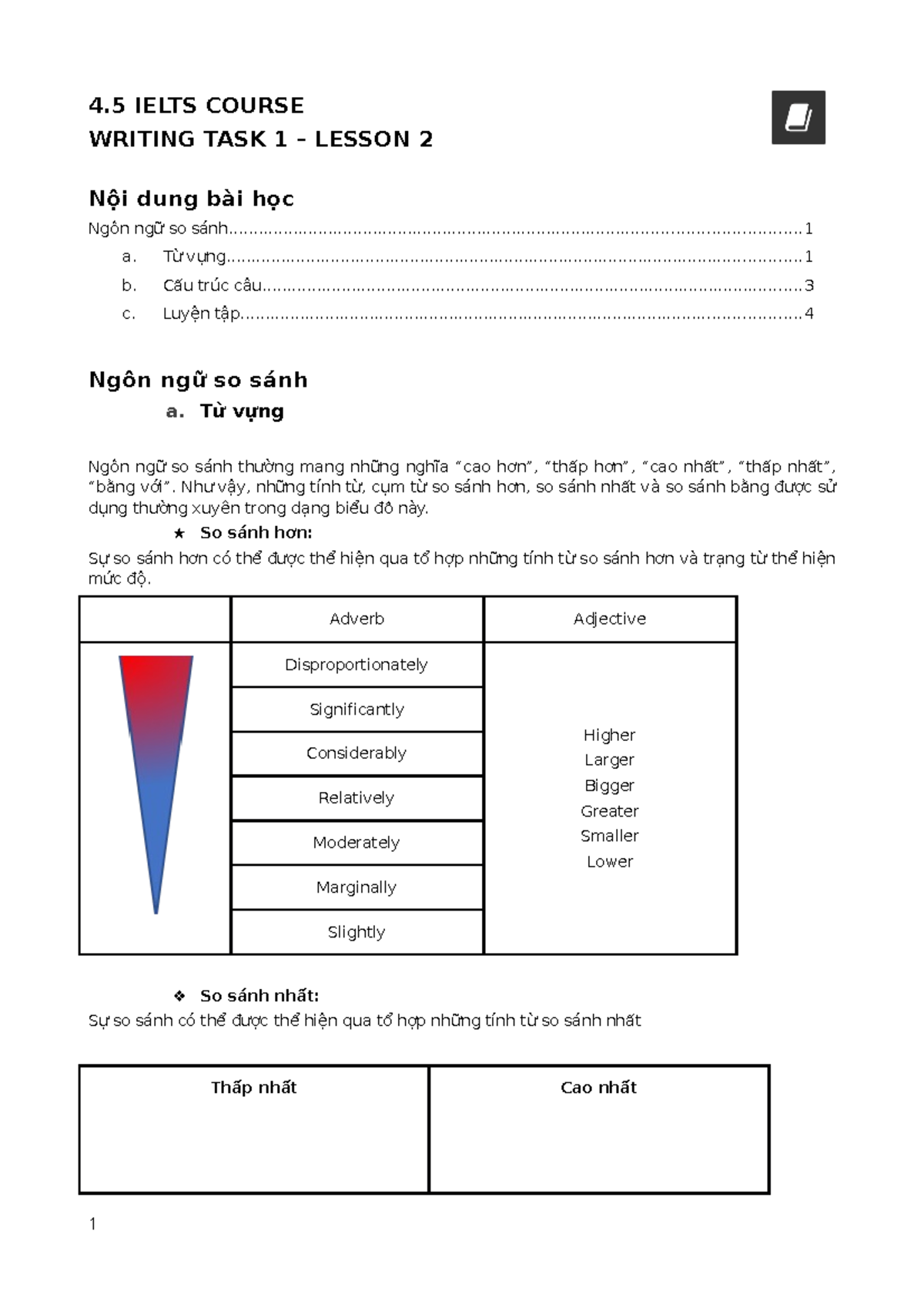 4.5 Ielts.Writing Task 1.Lesson 2 - 4 IELTS COURSE WRITING TASK 1 – LESSON 2 Nội dung bài học ...