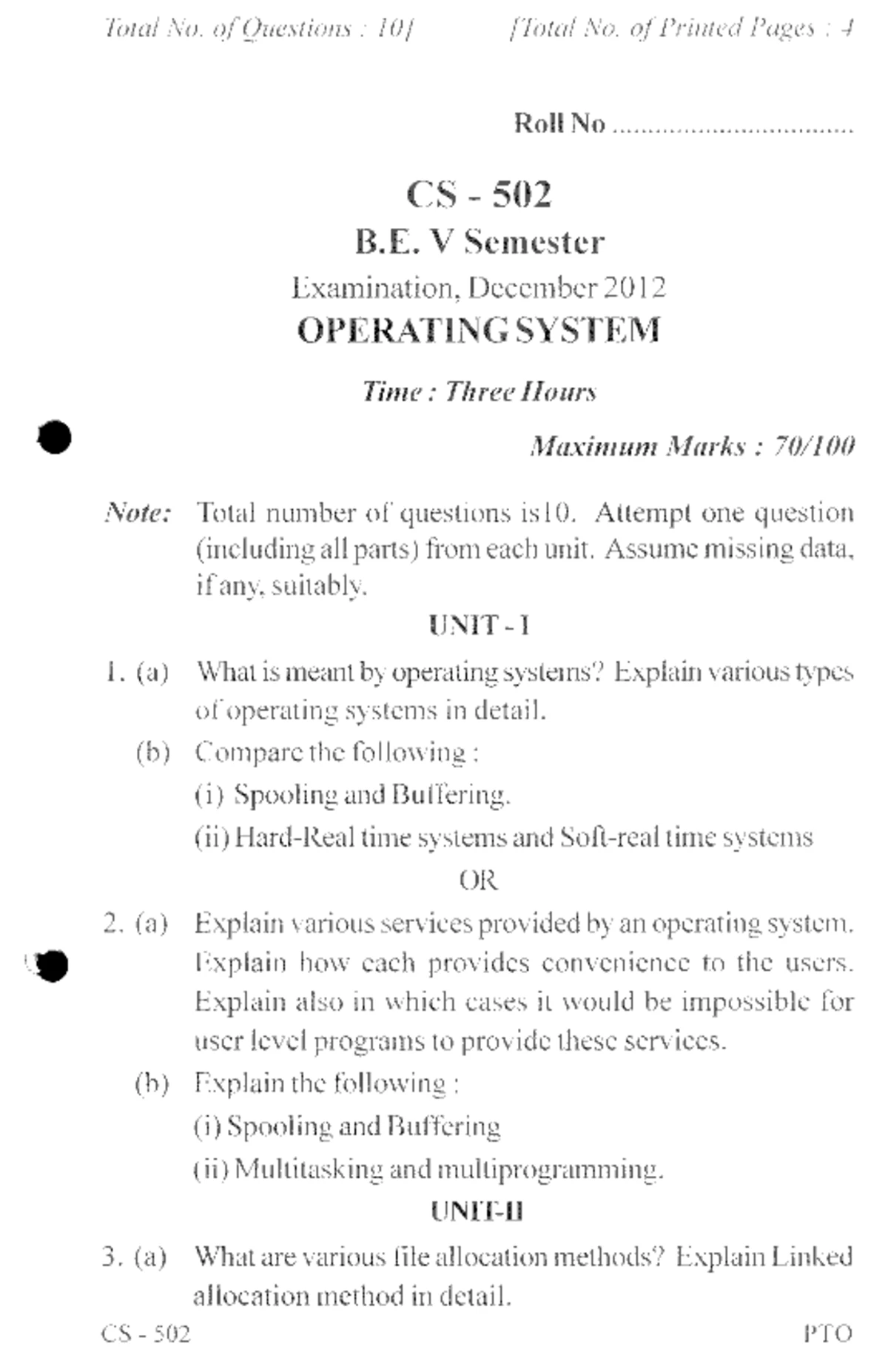 Cs 502 Final Exam Operating System Questions, Dec 2011 - Studocu