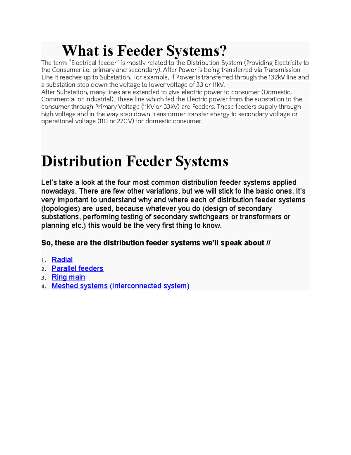Distribution Feeder Systems (Electrical Engineering 101): Key Types ...