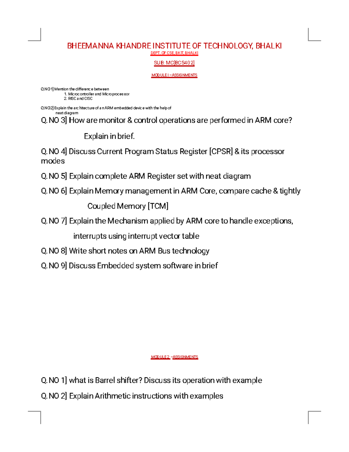 Assignments for BCS 402: ARM Architecture and Embedded Systems - Studocu