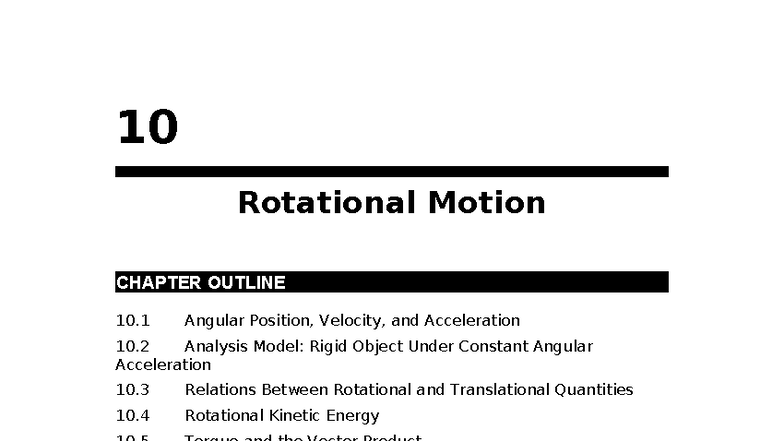 Ch10 - Rotational Motion Overview and Key Concepts - Studocu
