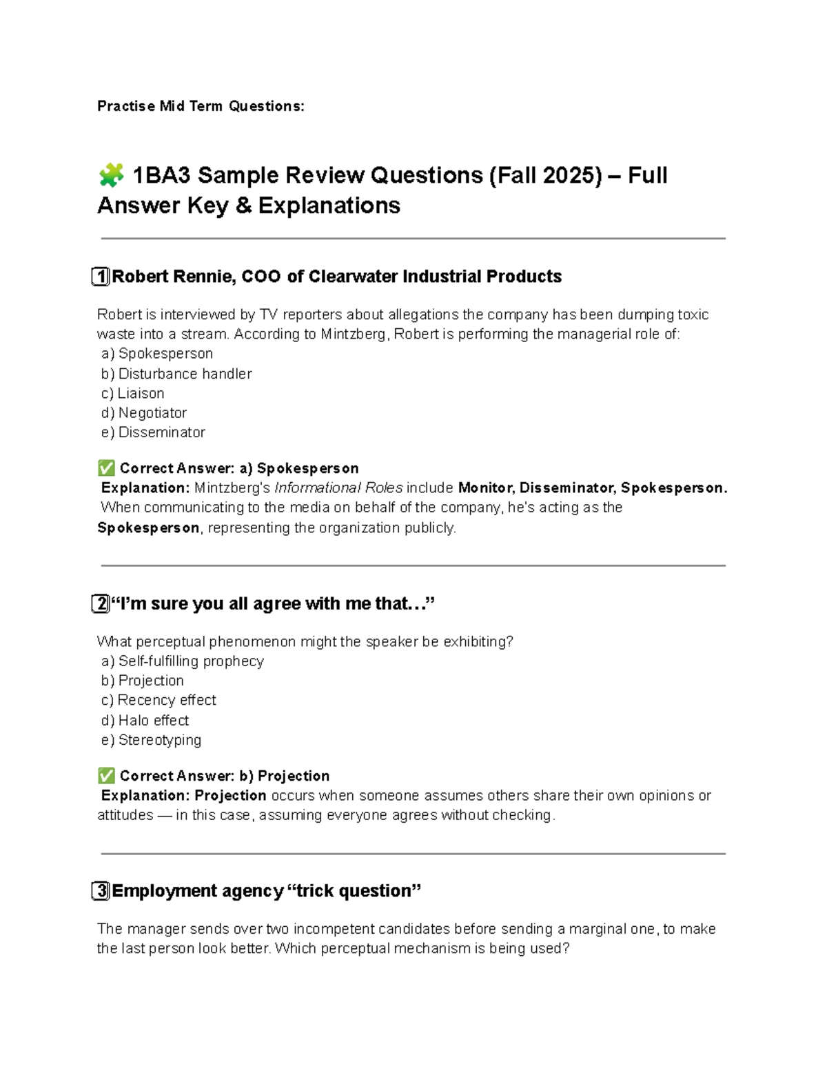 Practise OB Questions: 1BA3 Midterm Review with Full Answer Key - Studocu