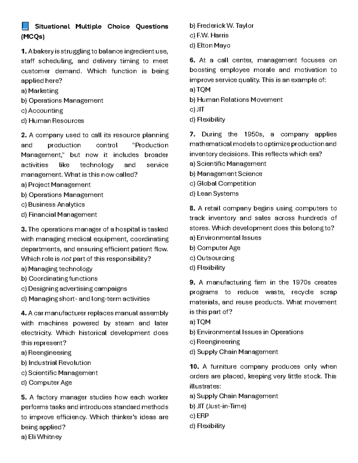 Opertqm Module 2 Practice Questions: Situational MCQs - Studocu