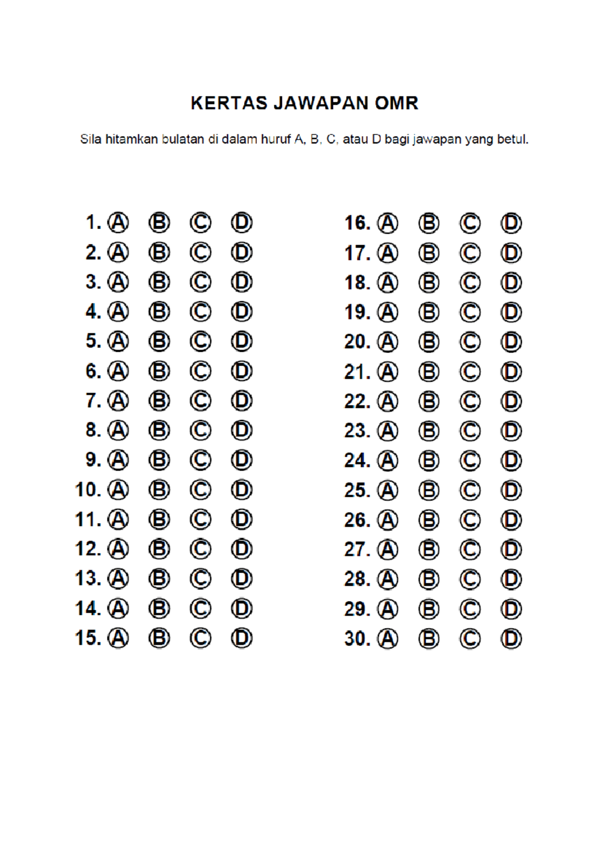 KERTAS JAWAPAN OMR - Soalan Pilihan Ganda (xxx) - Studocu
