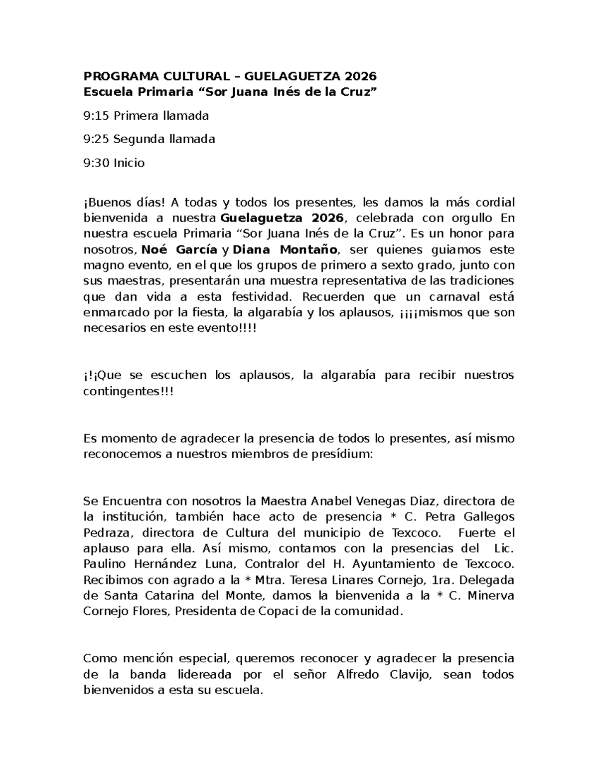 Programa Cultural Guelaguetza 2026 - Escuela Primaria Juana Inés - Studocu
