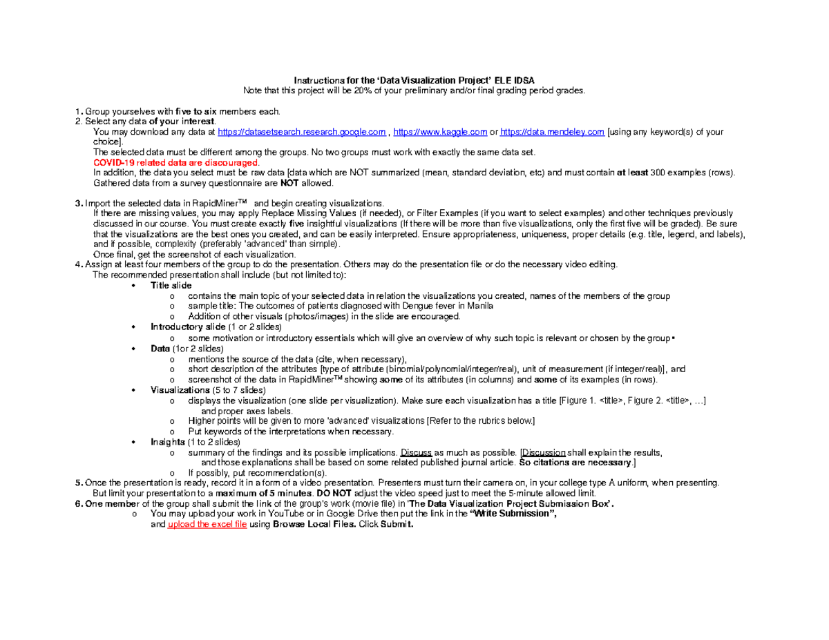 Data Visualization Activity instructions - Instructions for the ‘Data ...