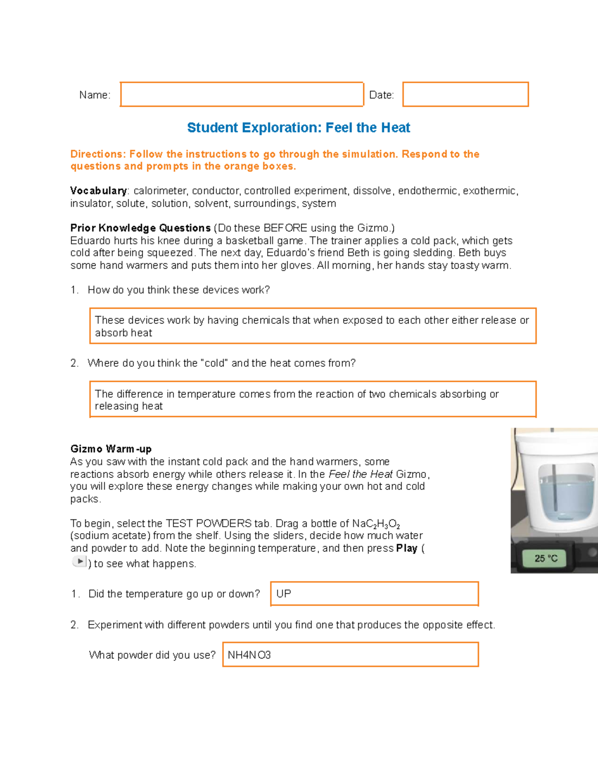 Gizmos: Student Exploration on Heat Transfer and Energy Changes - Studocu