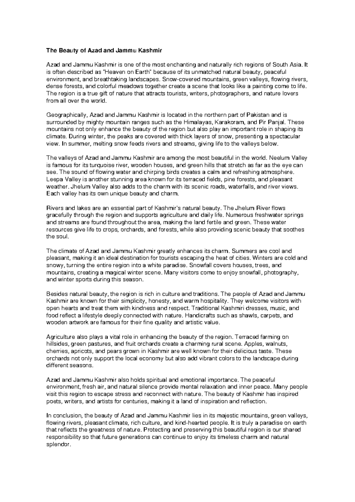 Beauty of Azad & Jammu Kashmir: A Natural Paradise - Studocu