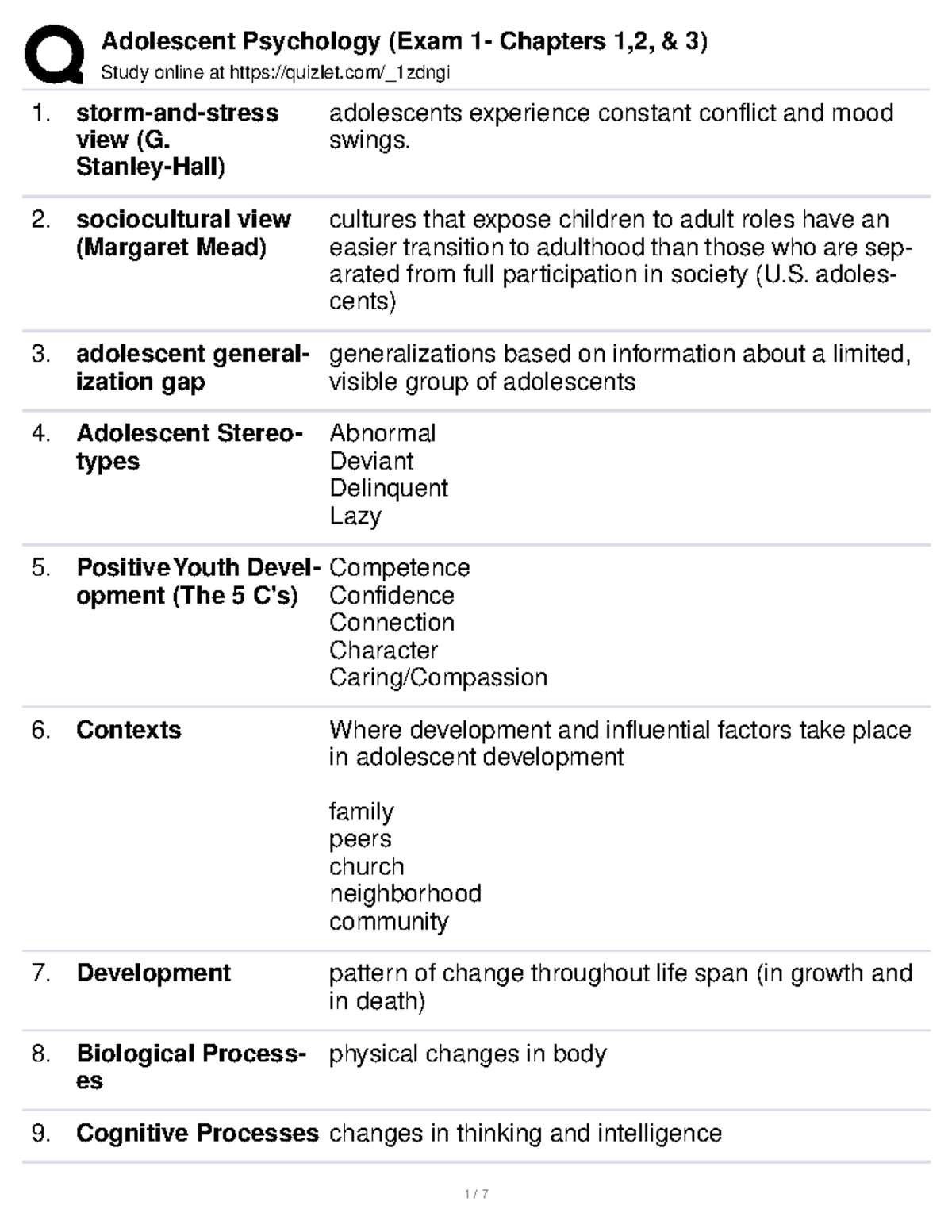 Adolescent Psychology (Exam 1 Review - Chapters 1, 2, & 3) - Studocu