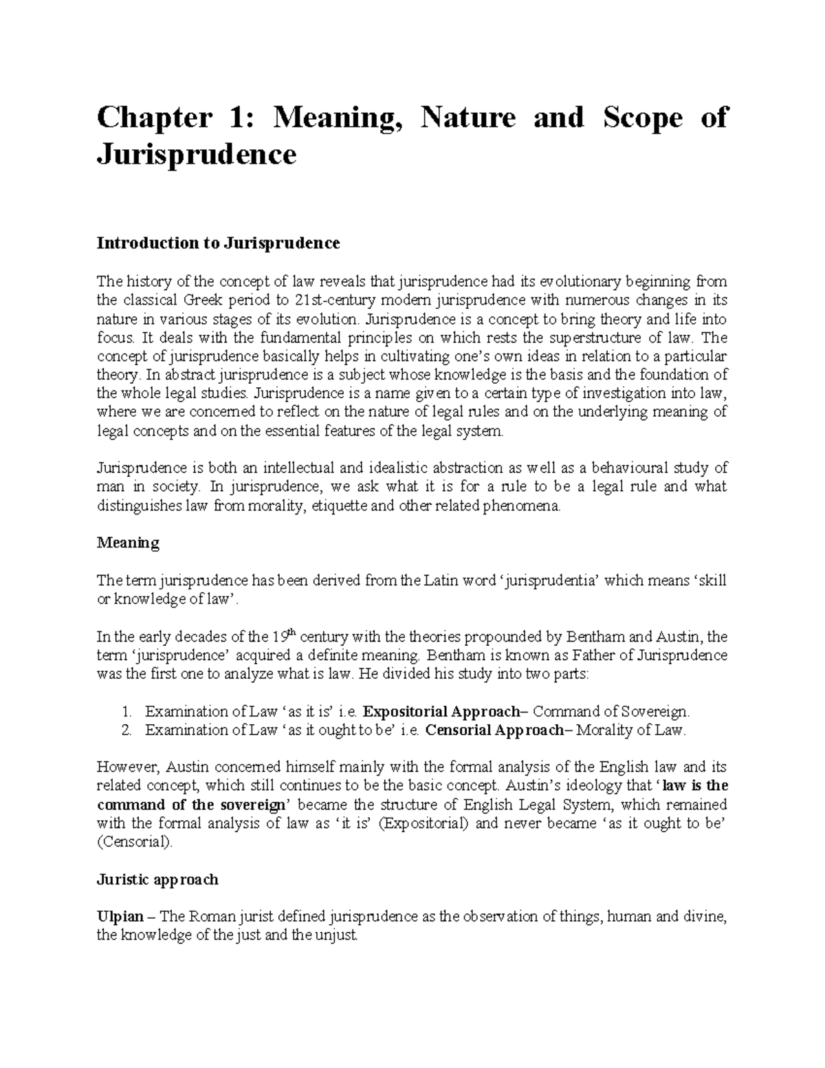Chapter 1: Understanding Jurisprudence - Meaning, Nature & Scope - Studocu