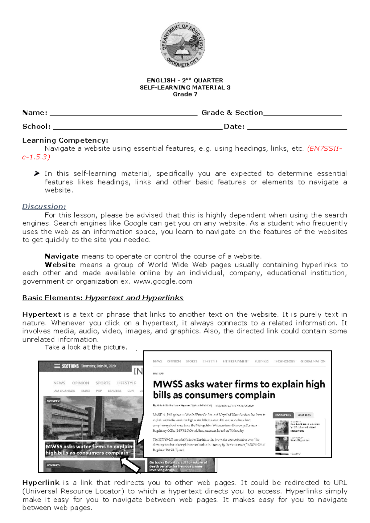 English 7 Self Learning Material - ENGLISH - 2ND QUARTER SELF-LEARNING ...