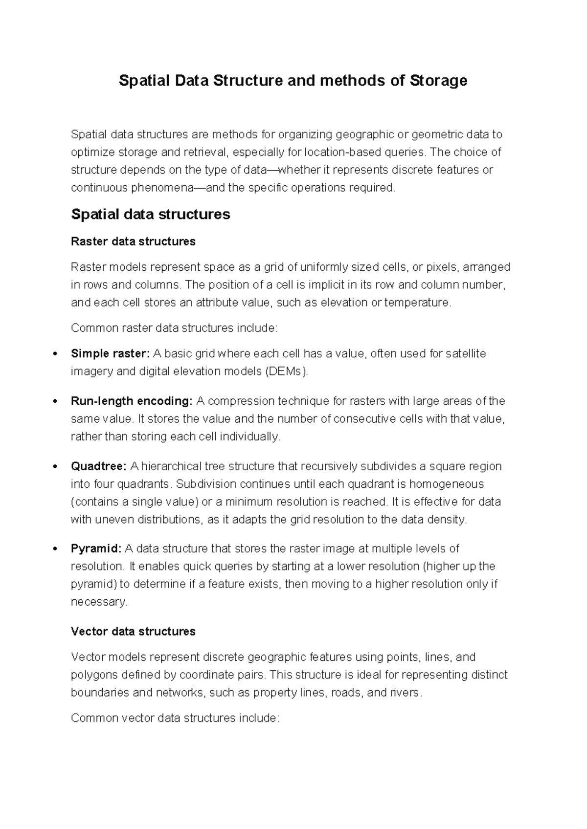 Spatial Data Structures & Storage Methods - MCA 1 - Studocu
