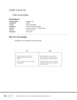 CHEM1151K Lab 6 - Student Name Morgan Smith Student ID 252541 Lesson GOB-The Mole: Conversions ...