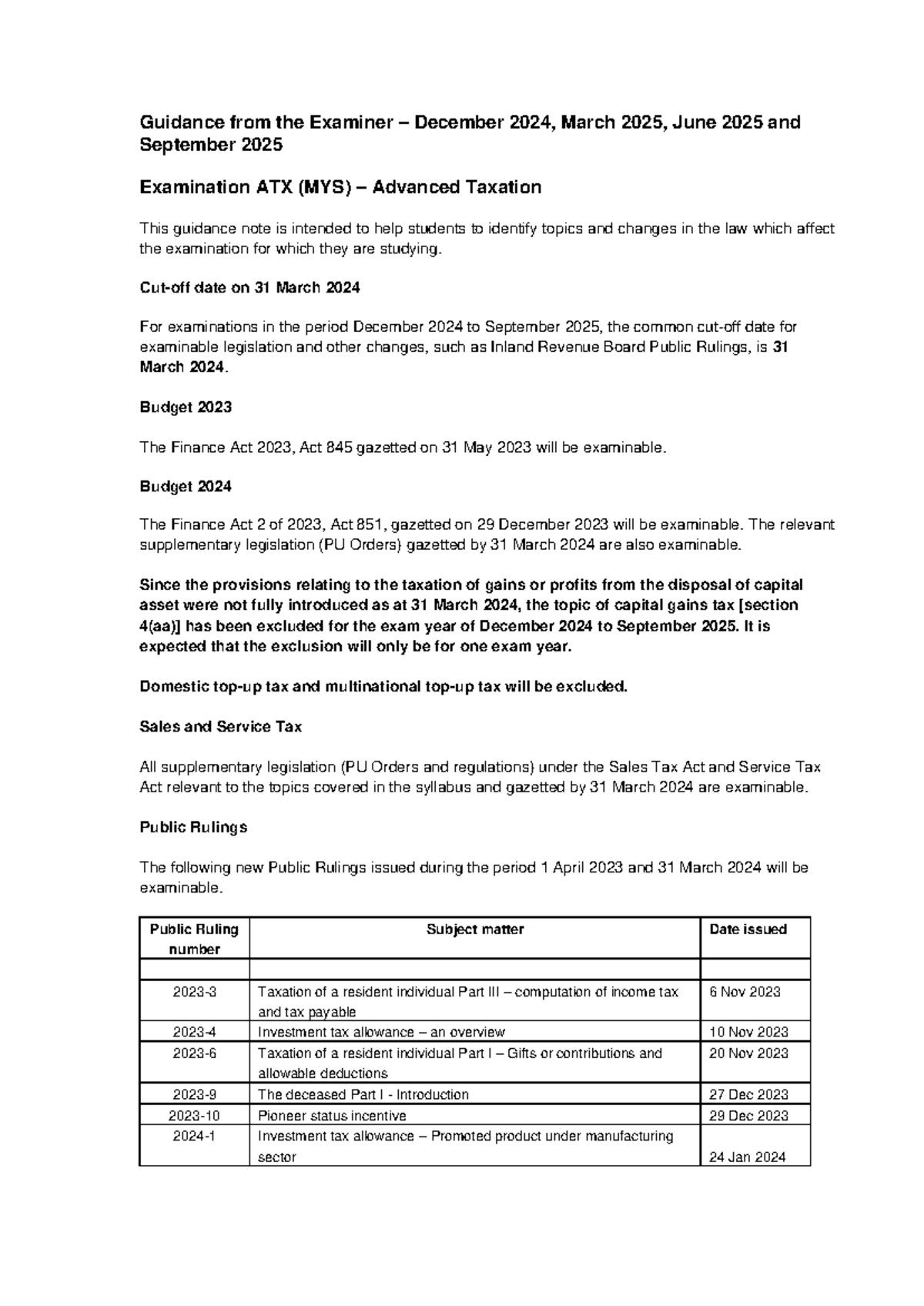 ATX (MYS) Guidance Notes for Dec 2024 - Sep 2025 Exams - Studocu