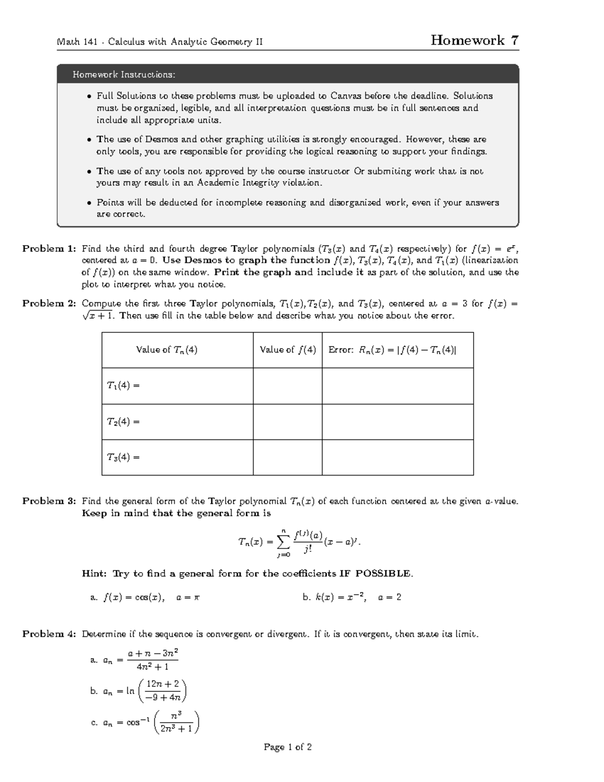 Homework 7 - Math 141 Calculus II Full Solutions Guide - Studocu