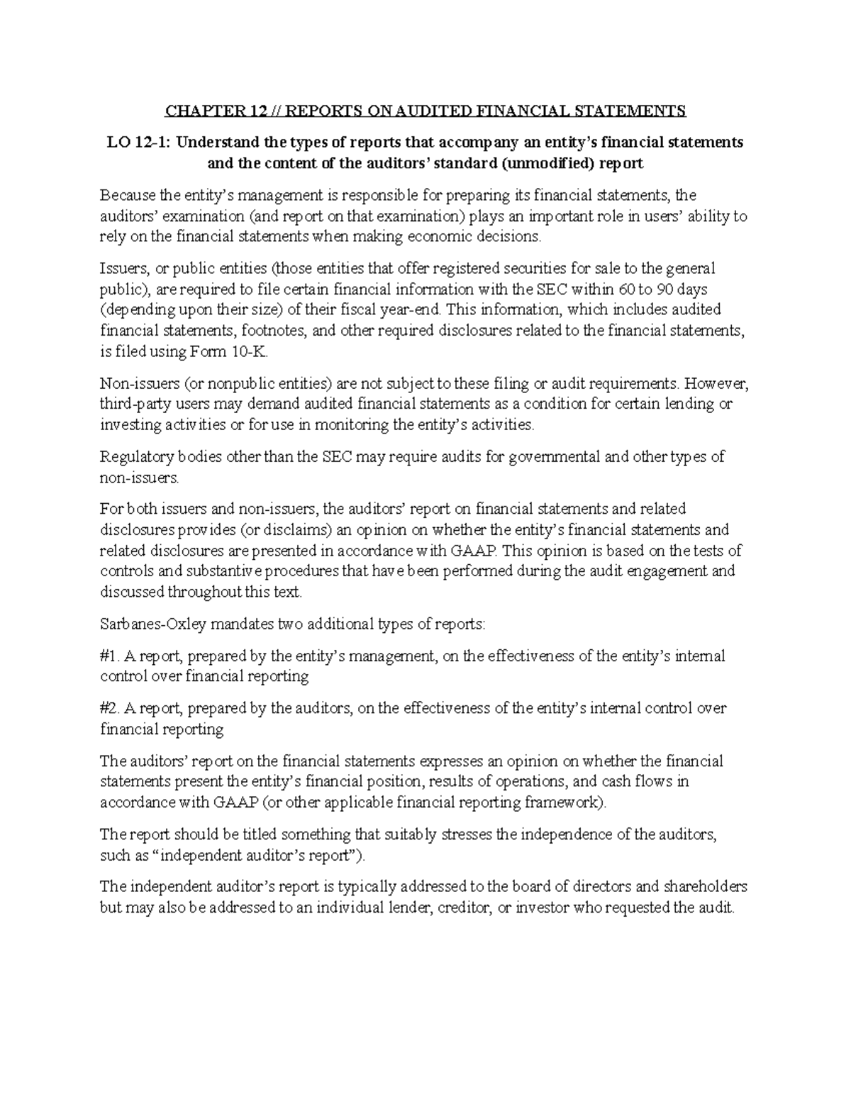 Ch 12 Notes (Reports on Audited Financial Statements) - Studocu
