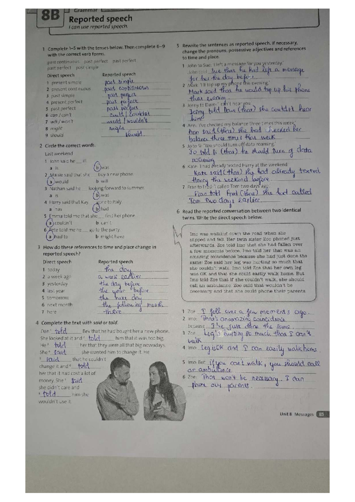 Unit 8 - Grammar: Reported Speech Exercises and Examples - Studocu