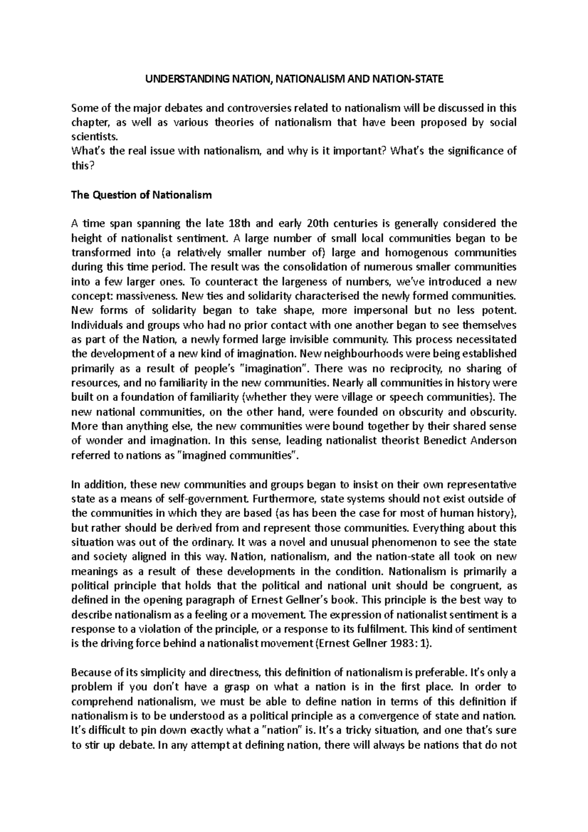 Understanding Nationalism and the Nation-State (PolSci 101) - Studocu