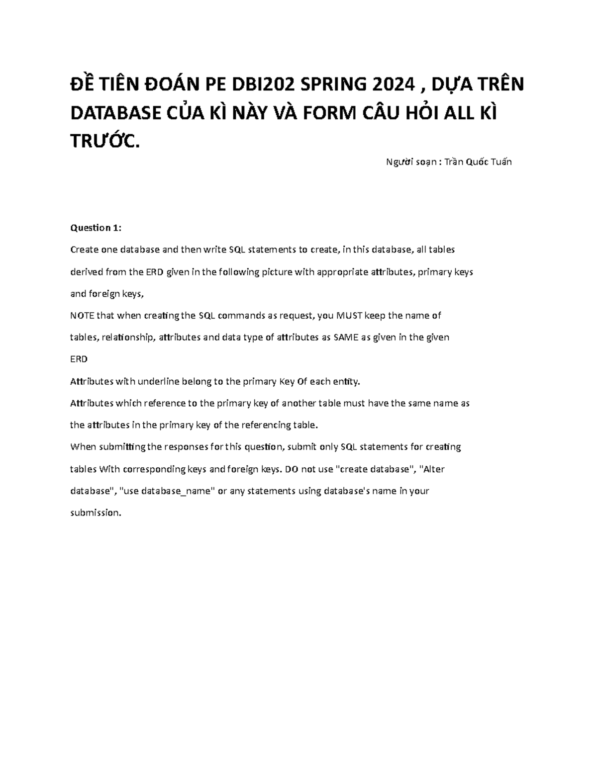 DBI202 Spring 2024: Đề Thi SQL và Phân Tích Cơ Sở Dữ Liệu - Studocu