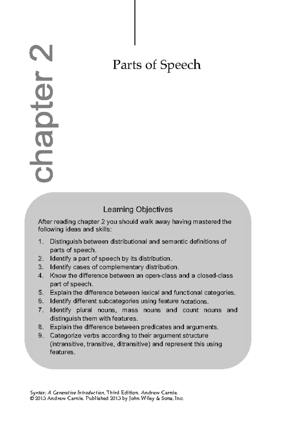 Parts of Speech: Learning Objectives from Chapter 2 (Syntax) - Studocu