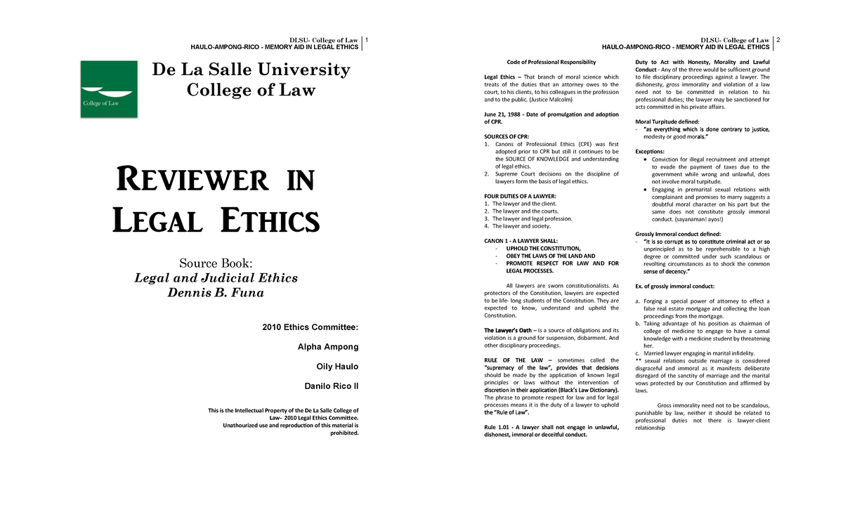 Legal Ethics Memory Aid: A Comprehensive Guide for DLSU Law Students ...