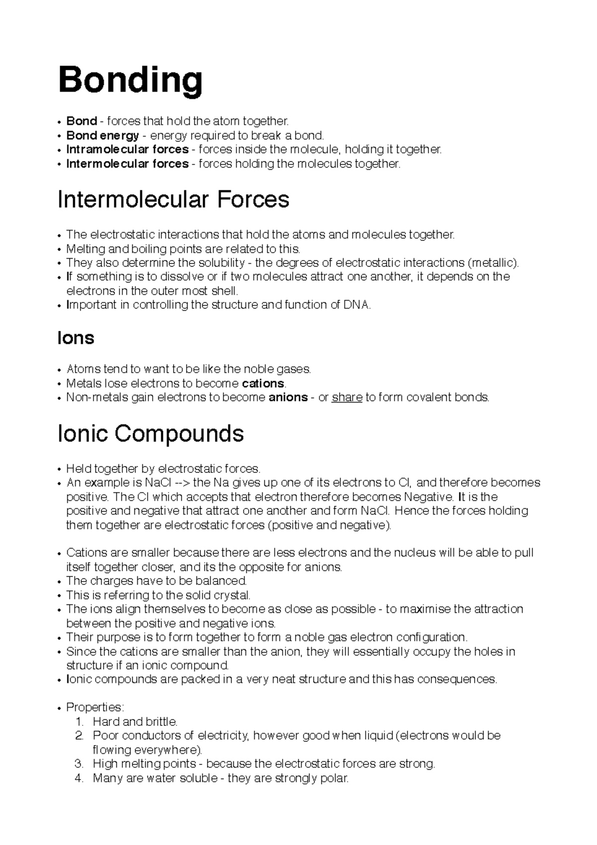 Chemistry Lecture Notes: Bonding, Forces, and Properties - Studocu