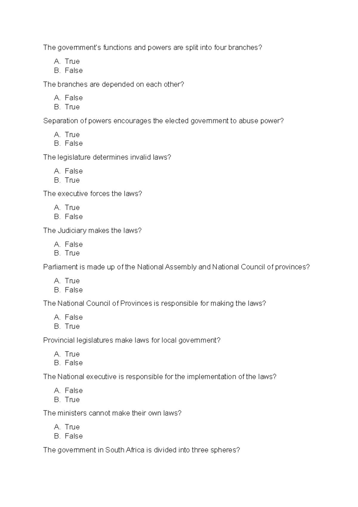 QUIZ 4 EPEC 411 2 - Quiz 4 - The government’s functions and powers are ...