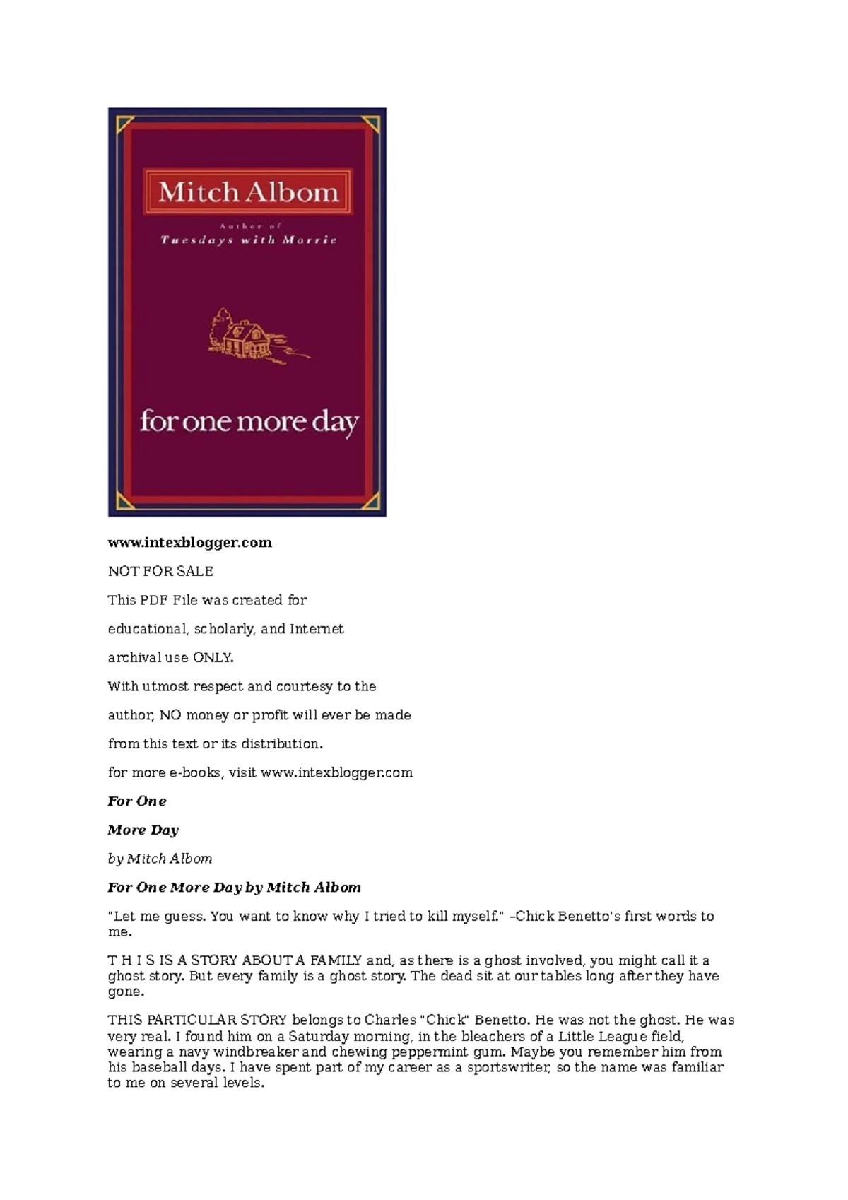 For One More Day by Mitch Albom - Educational Study Notes - Studocu